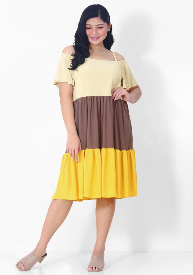 Flared Sleeves Tricolor Dress | Syala Collections