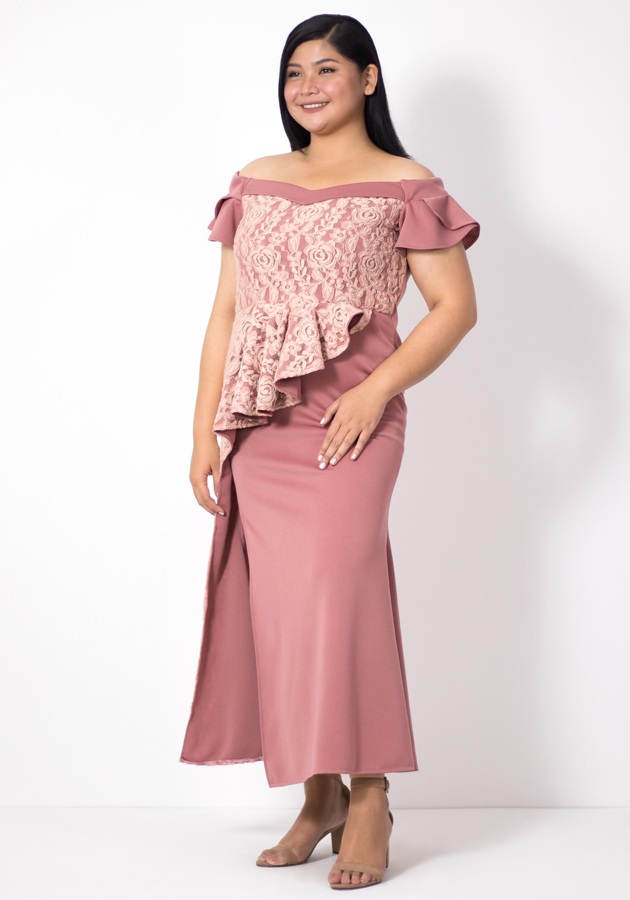 Off-Shoulder Peplum Slit Maxi Dress | Syala Collections