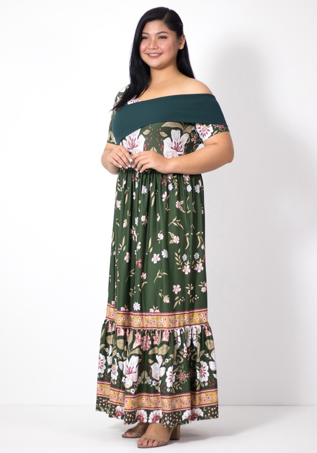 Asymmetric Neckline Shirr Maxi Dress | Syala Collections